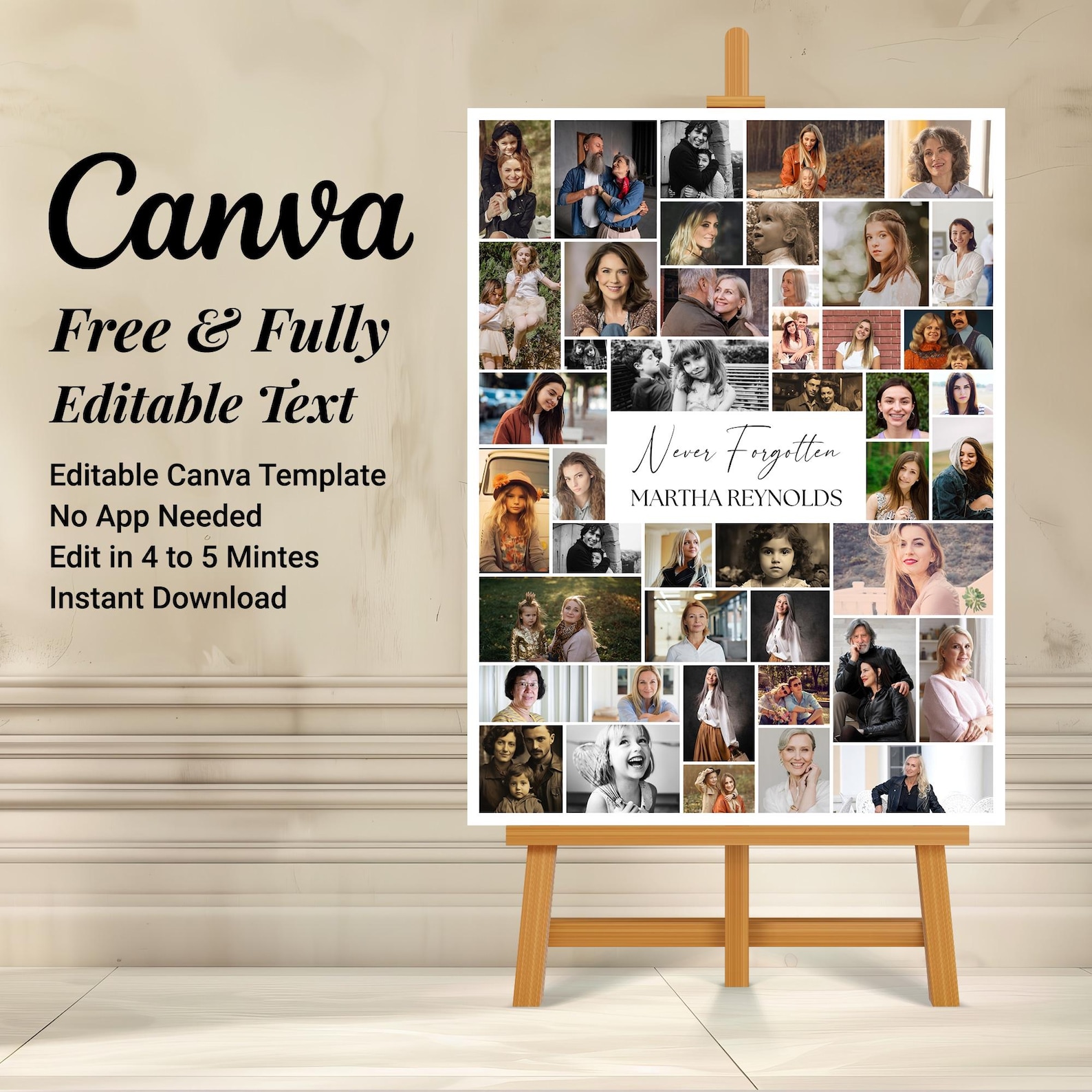 100th Birthday Photo Collage Welcome Sign: Editable Canva Template ...