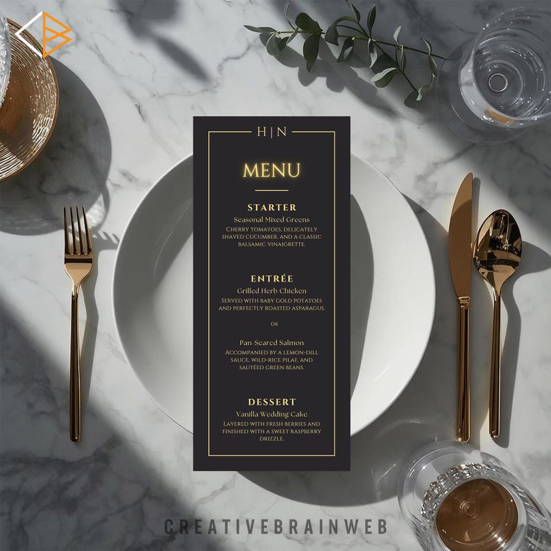 Custom Monogram Wedding Menu Template | Minimalist Printable Menu Card ...