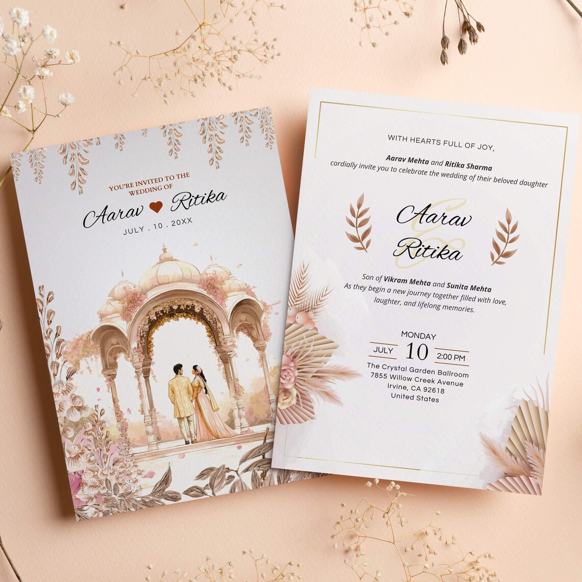 Indian Wedding Invitation – Floral Mandap Design, Editable Canva ...