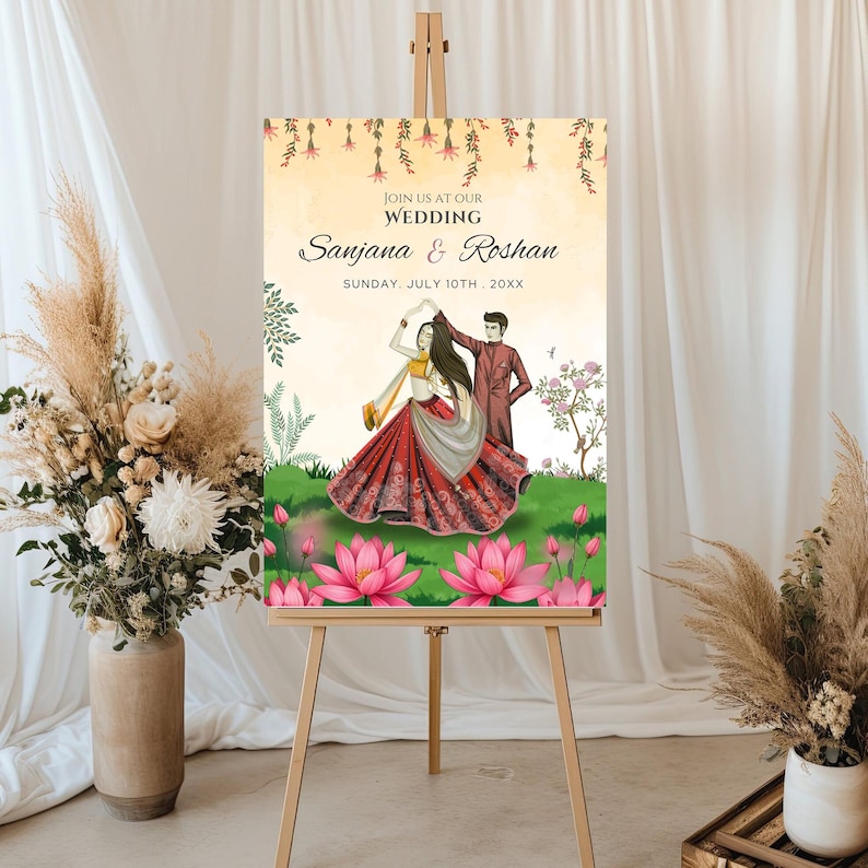 Watercolor Indian Wedding Welcome Sign: Mehndi Sangeet Reception Decor ...