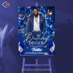 Editable Birthday Welcome Sign: Sapphire Blue & Diamond Silver Party ...