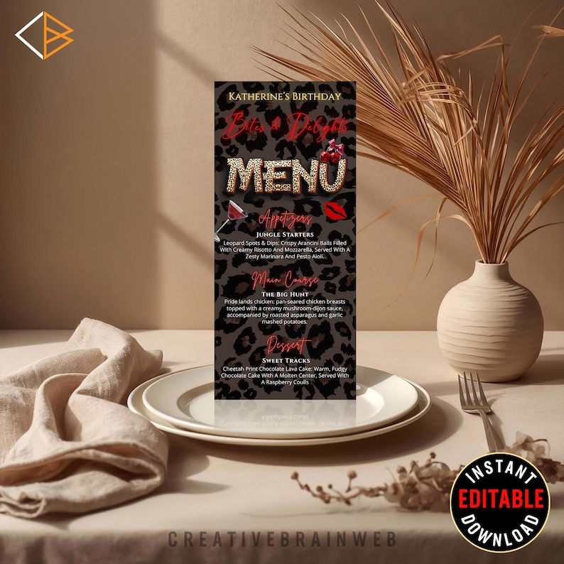 Cheetah Print Party Menu Template: Editable Leopard Design (digital ...