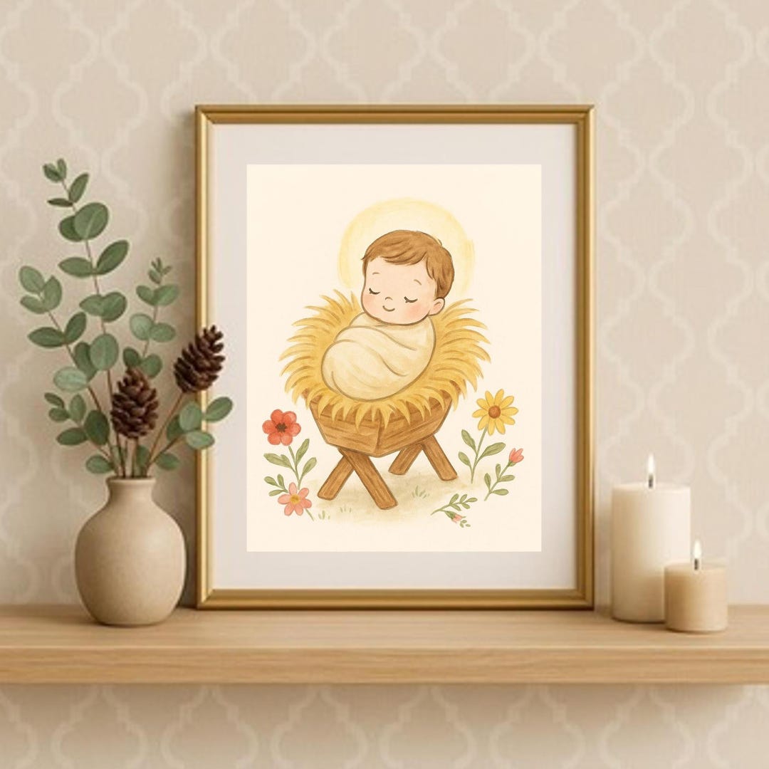 The Birth of a Savior (baby Jesus) Art Print: Religious Illustration ...