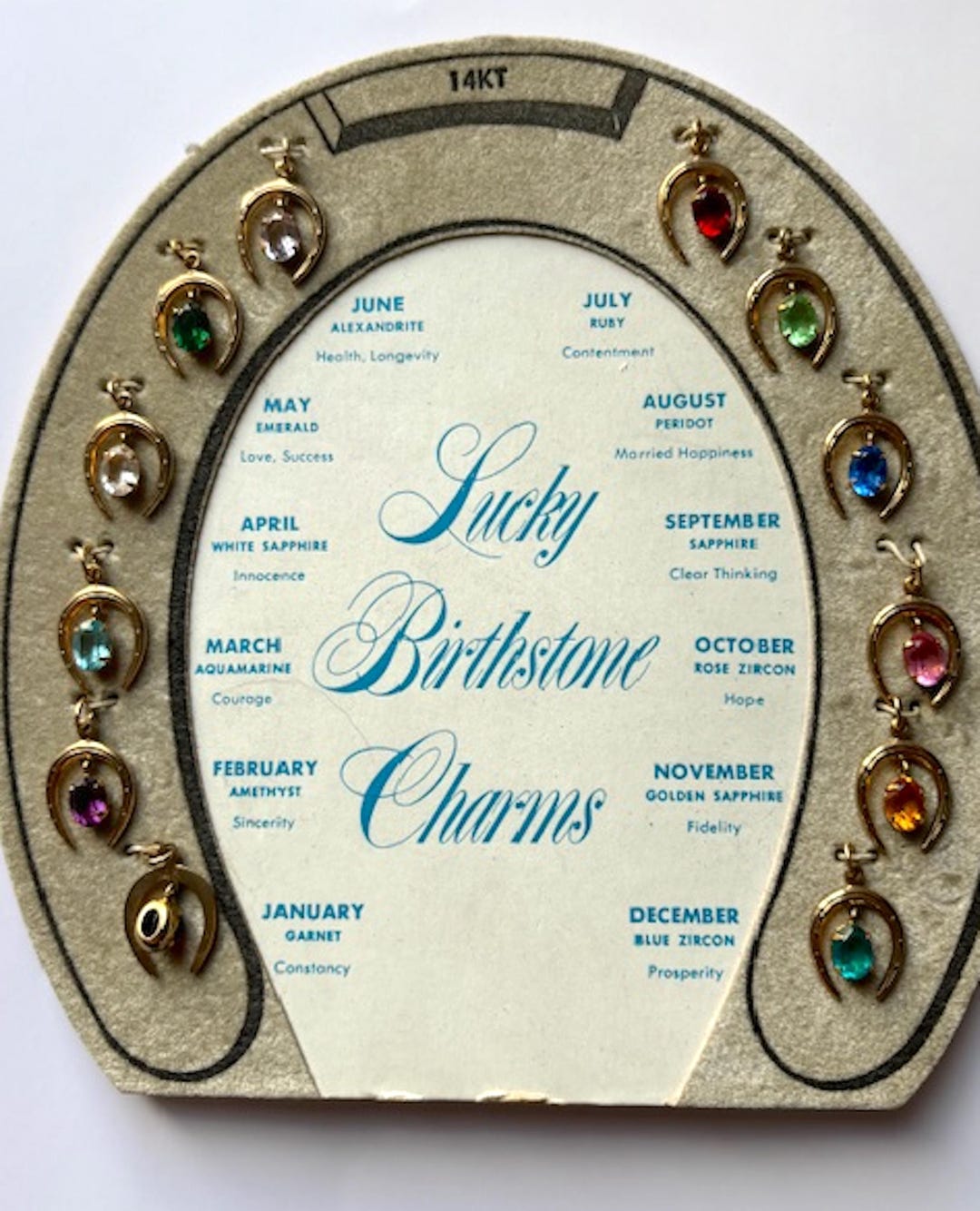 14K Gold Birthstone Charms, Movable Horseshoe Charm With Personalized ...