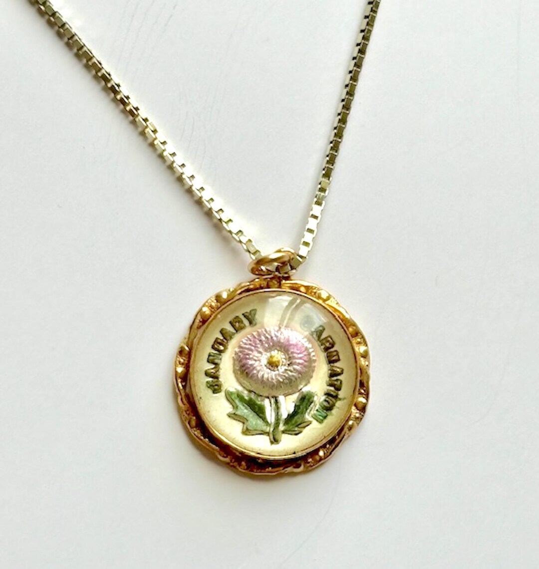 14K Gold January Birth Flower Charm Necklace, Carnation, 3D Pendant ...