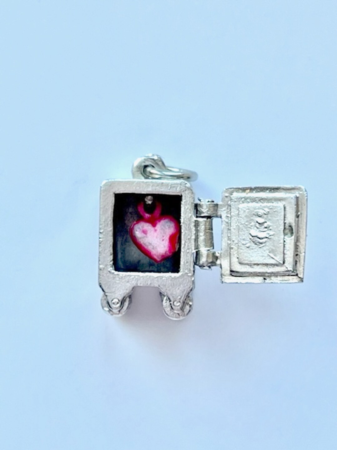 Sterling Silver Movable Charm, Safe With Enamel Red Heart Inside ...