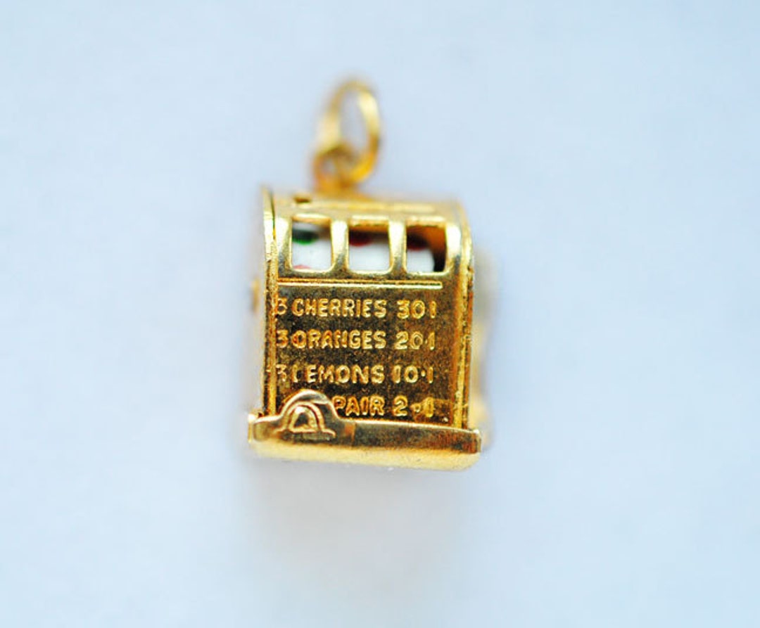 Sterling Silver Gold Vermeil Slot Machine Charm, Movable Charm, Lever ...