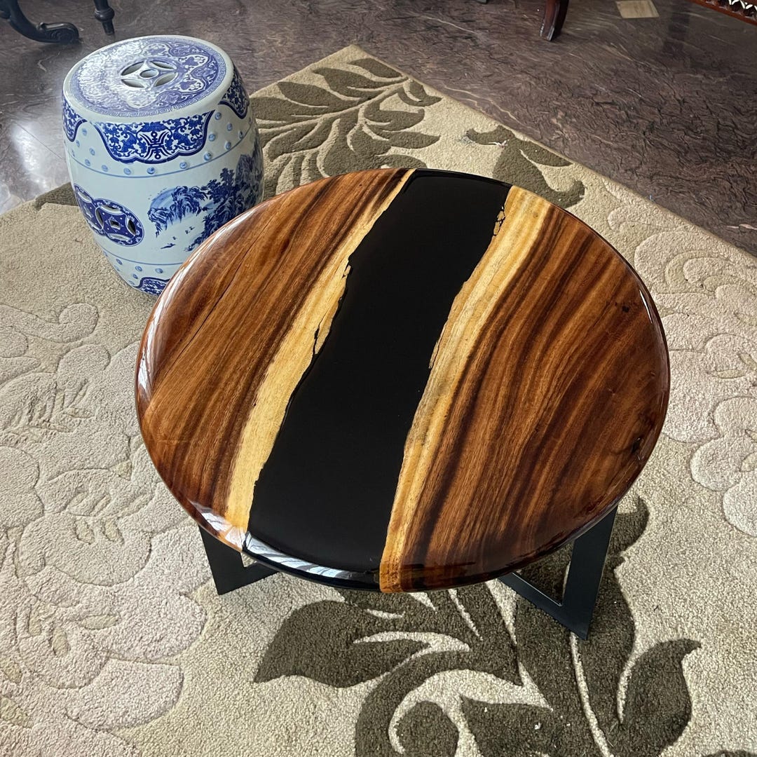 Round Acacia Wood Black Epoxy Table Top | Dining Coffee Table | Live ...