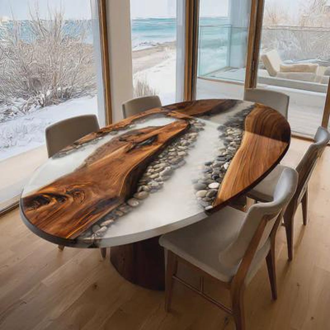 Acacia Wood River Table Top | White Epoxy Resin With Rocks | Live Edge ...