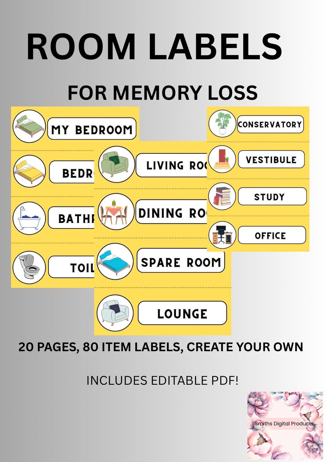Room Labels for Memory Loss, Dementia, Organisation, Home Safety Signs ...