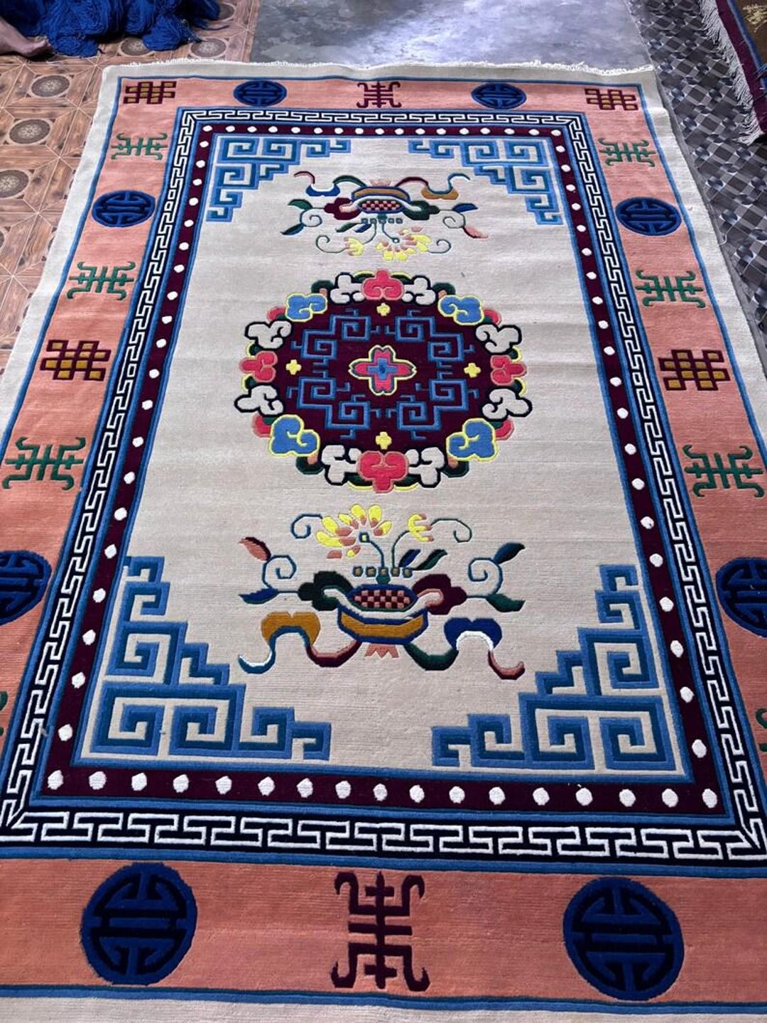 Handmade Tibetan Wool Rug: Dragon & Phoenix Medallion, Bhadohi India - Etsy