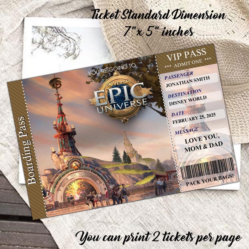 Editable Universal Epic Universe Surprise Ticket, Universal Reveal ...