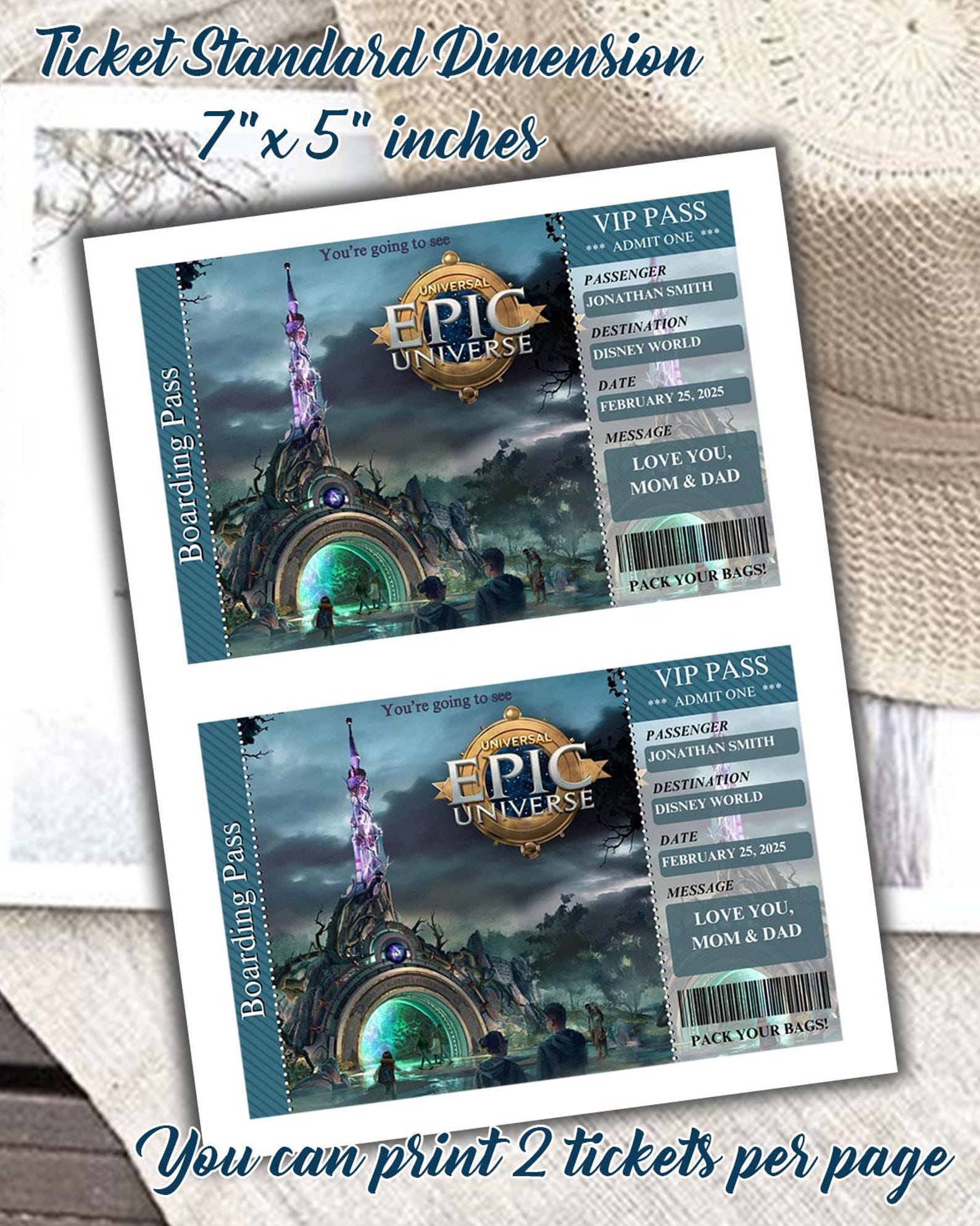 Editable Universal Epic Universe Surprise Ticket, Universal Reveal ...