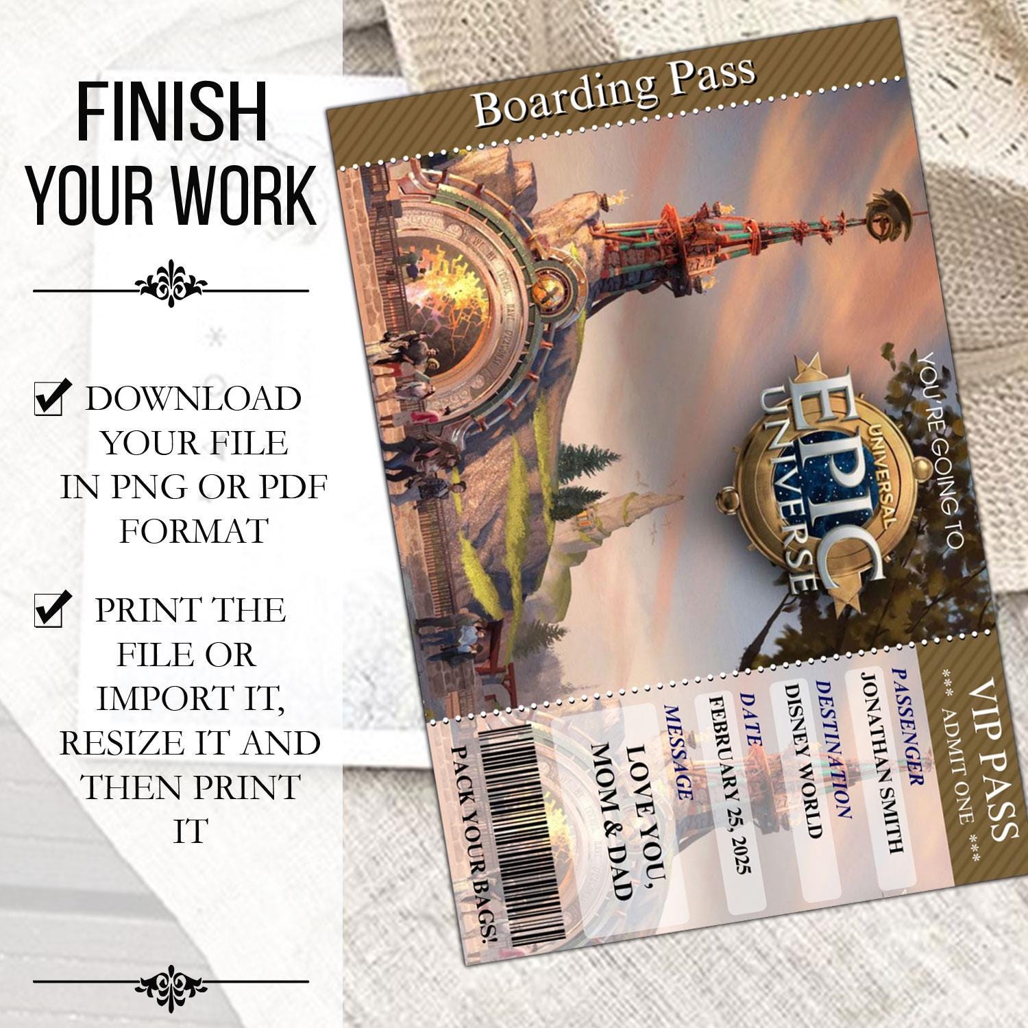 Editable Universal Epic Universe Surprise Ticket, Universal Reveal ...