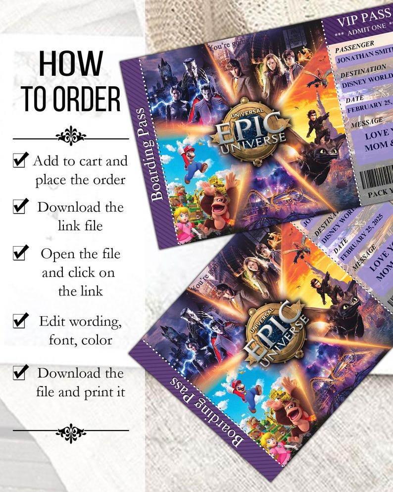 Printable UNIVERSAL EPIC PARK Surprise Trip, Gift, Surprise Trip to ...