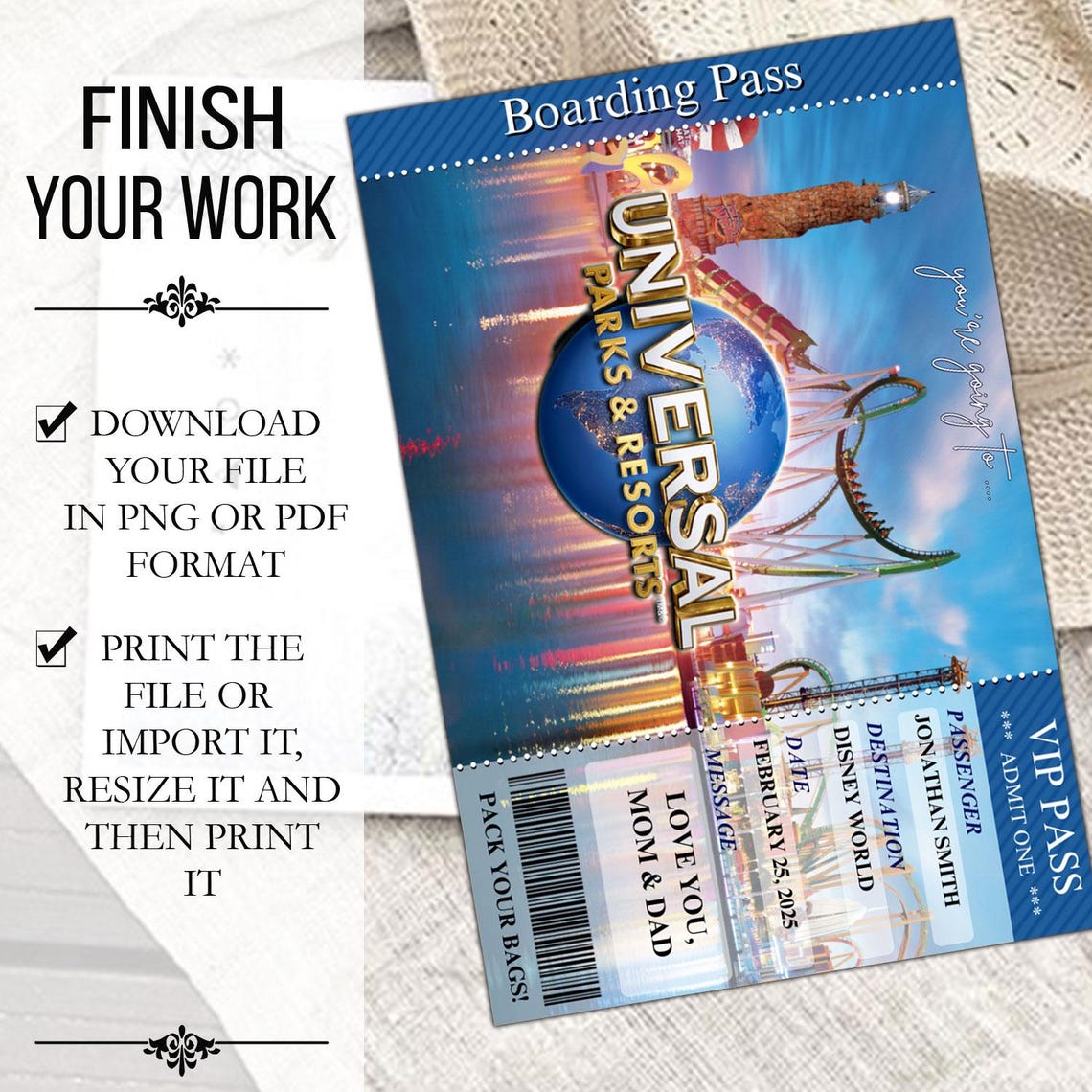 Editable Universal Surprise Ticket, Universal Reveal Souvenir ...
