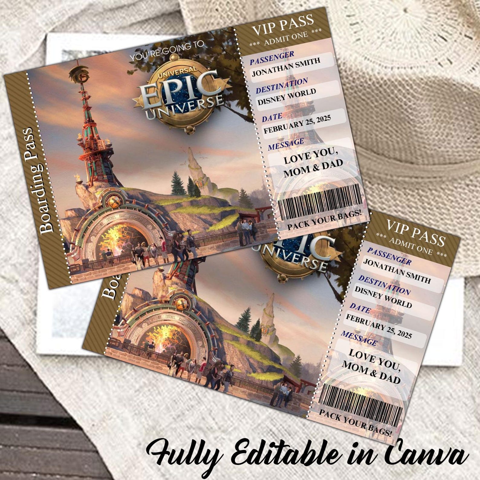 Editable Universal Epic Universe Surprise Ticket, Universal Reveal ...