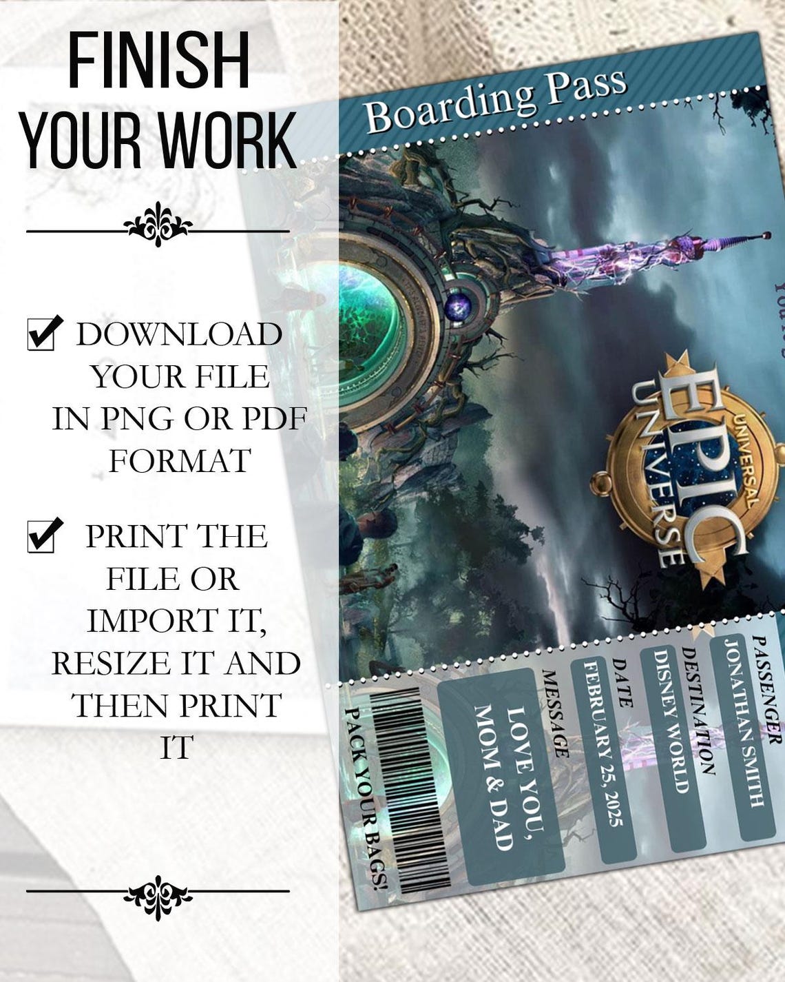 Editable Universal Epic Universe Surprise Ticket, Universal Reveal ...