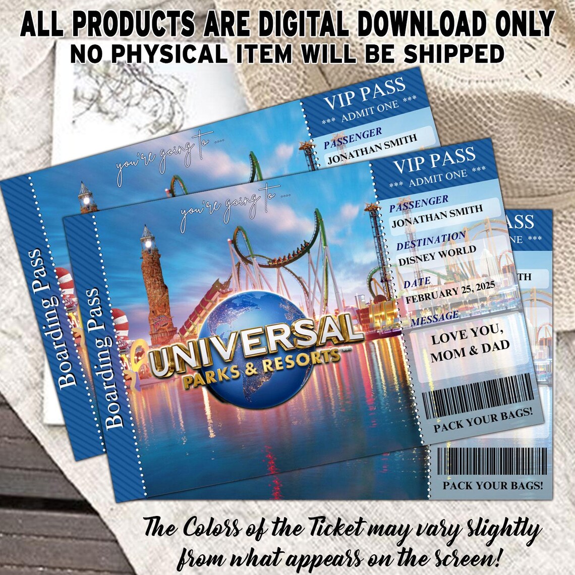 Editable Universal Surprise Ticket, Universal Reveal Souvenir ...