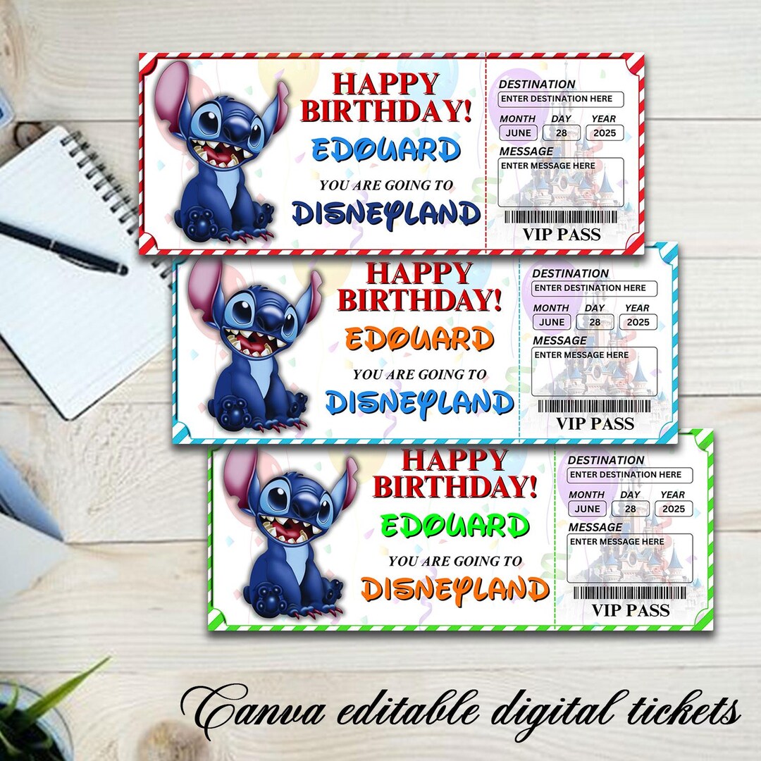 3 X Lilo & Stitch Disney World Disneyland Surprise Ticket, Disney ...