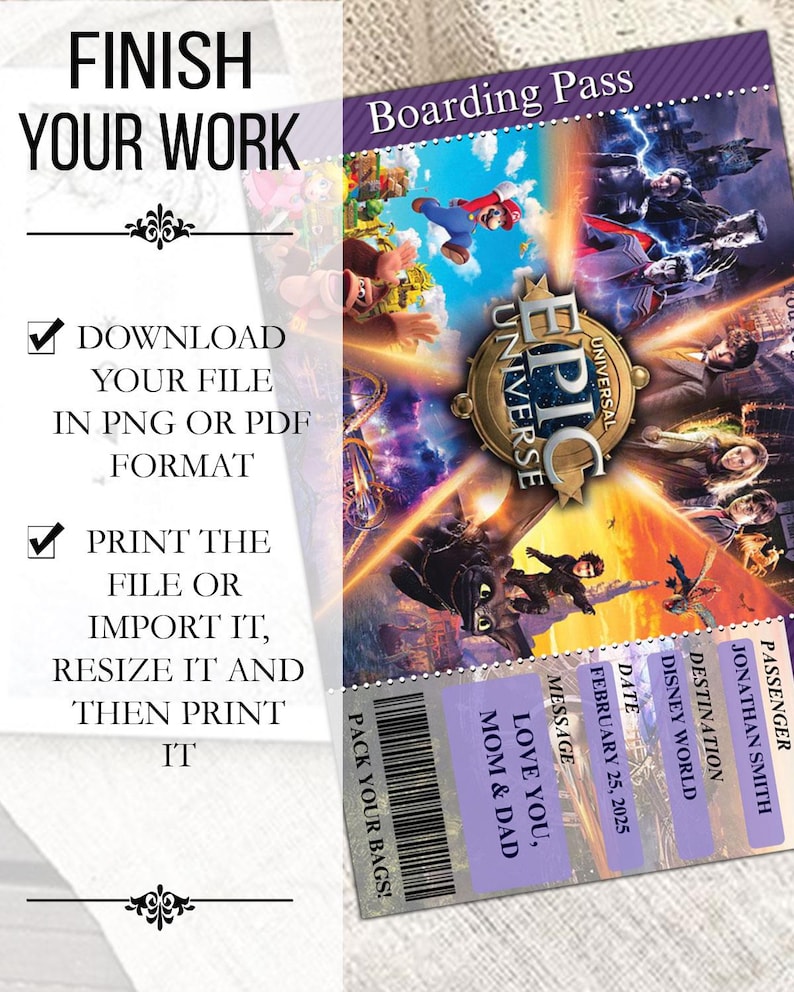 Printable UNIVERSAL EPIC PARK Surprise Trip, Gift, Surprise Trip to ...