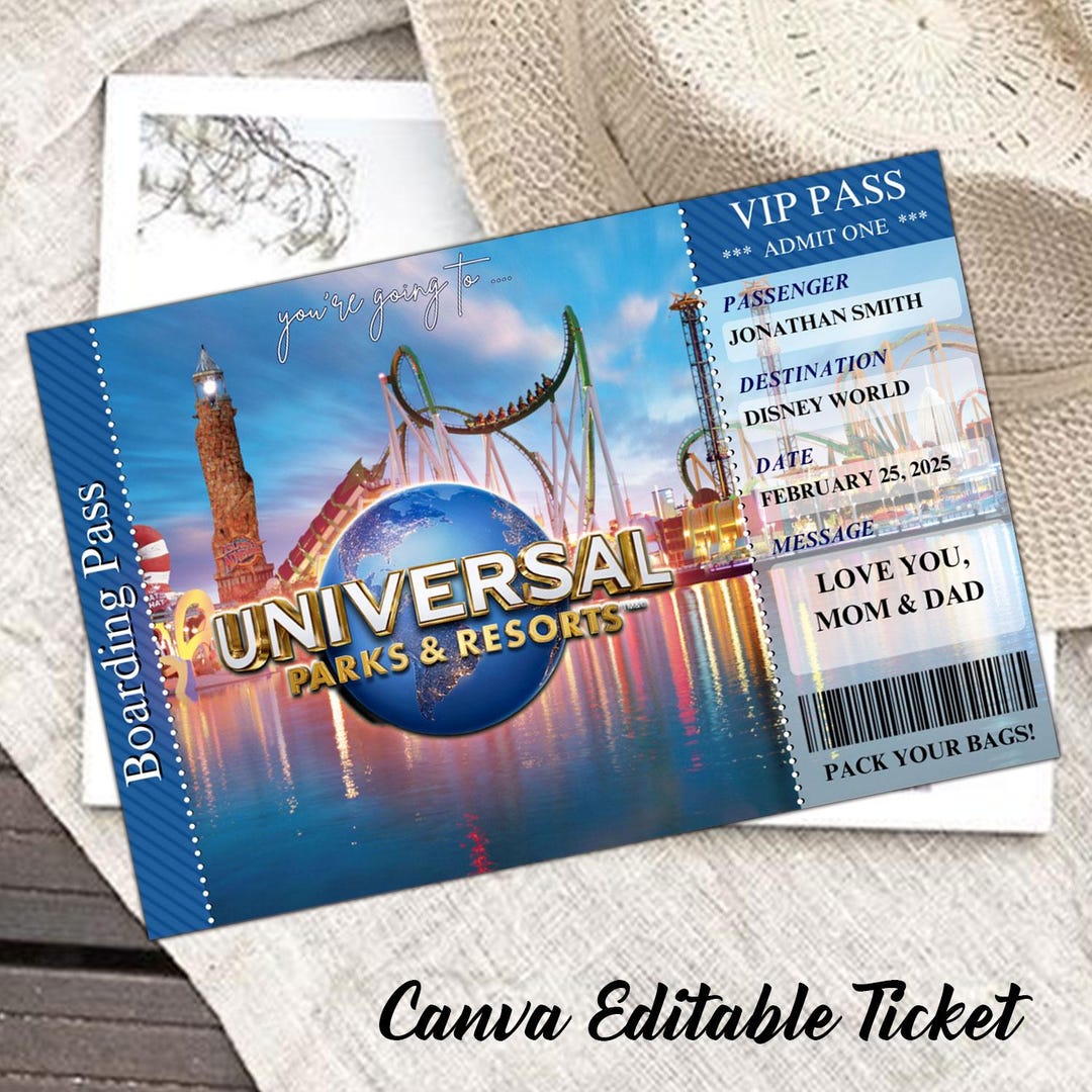 Editable Universal Surprise Ticket, Universal Reveal Souvenir ...