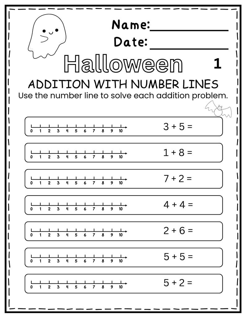 Hojas de trabajo de suma y resta de Halloween hasta 10 (K-1) / Sin ...