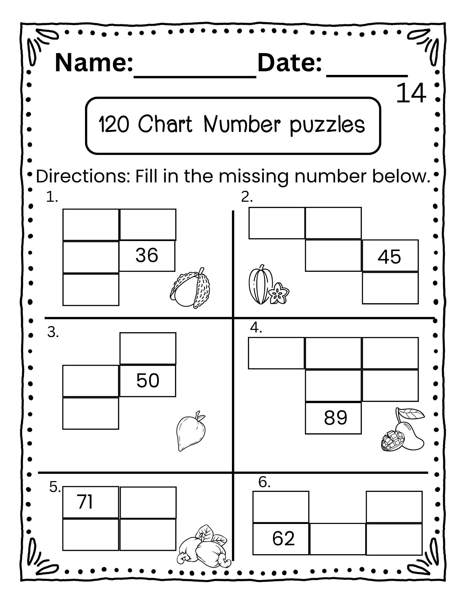 120 Chart Missing Numbers Worksheets|fruit-themed Hundreds Chart ...