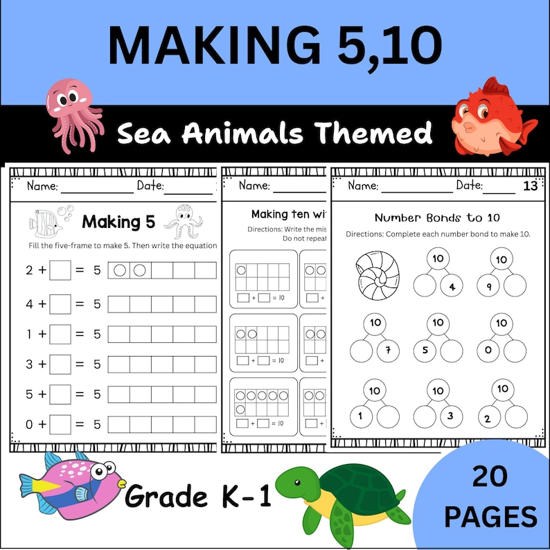 Making 5 & 10 Worksheets | Ten-frames, Number Bonds, Friends of 10, Cut ...