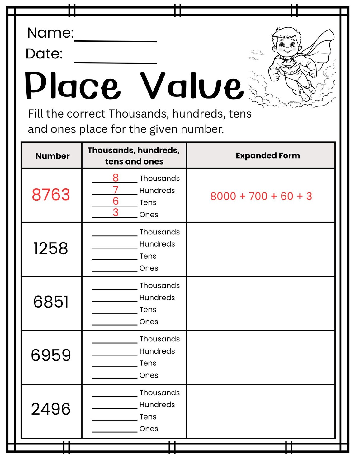 4-digit Place Value Worksheets – Grade 2–3 | Expanded Form & Number ...