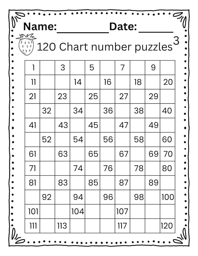120 Chart Missing Numbers Worksheets|fruit-themed Hundreds Chart ...