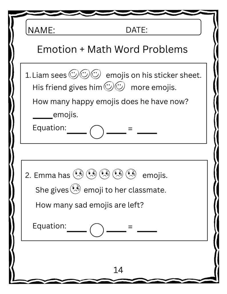 Feelings Math With Emojis | Counting & Number Bonds Worksheets | K–2 ...
