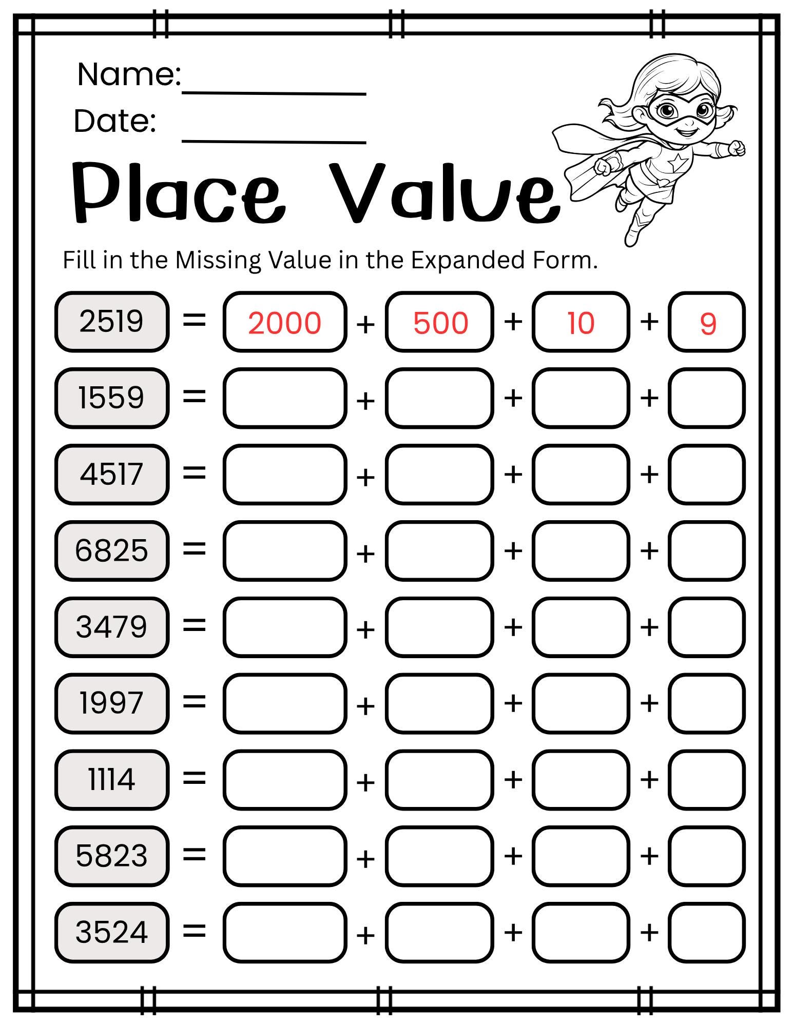 4-digit Place Value Worksheets – Grade 2–3 | Expanded Form & Number ...