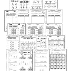 Odd and Even Numbers Activities Grade K-2- No Prep Practice Worksheets ...