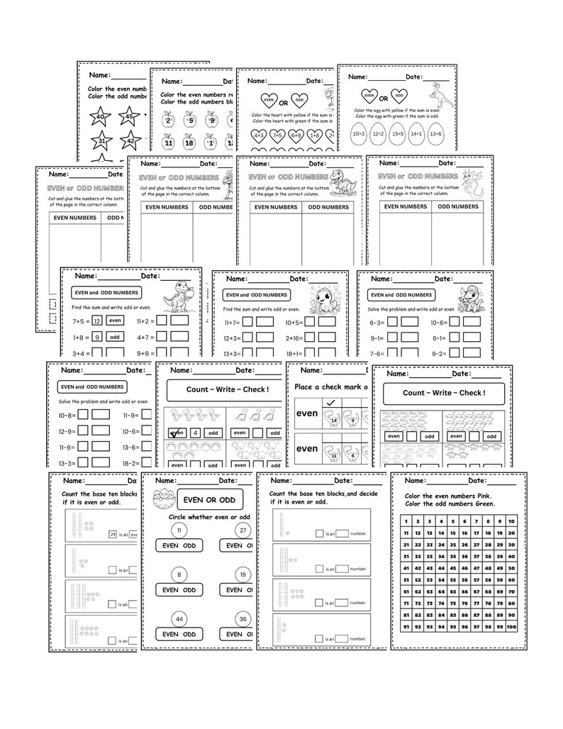 Odd and Even Numbers Activities Grade K-2- No Prep Practice Worksheets ...