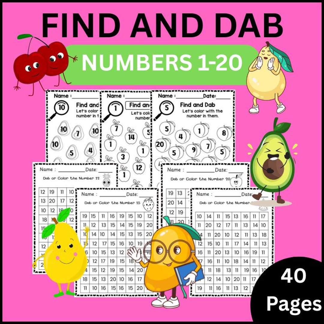 40 Printable Numbers 1-20 Dab It Worksheets. Preschool-kindergarten ...