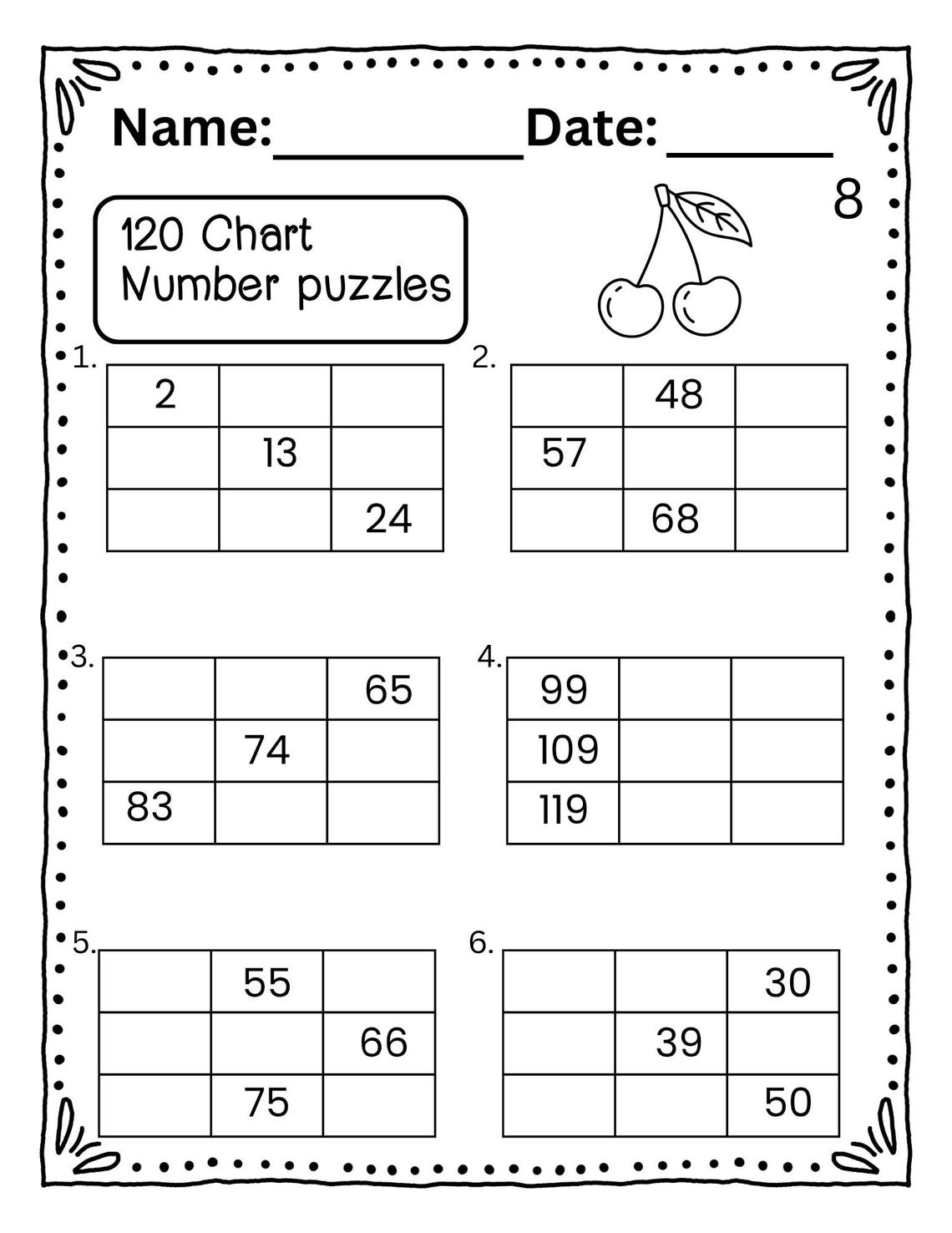 120 Chart Missing Numbers Worksheets|fruit-themed Hundreds Chart ...