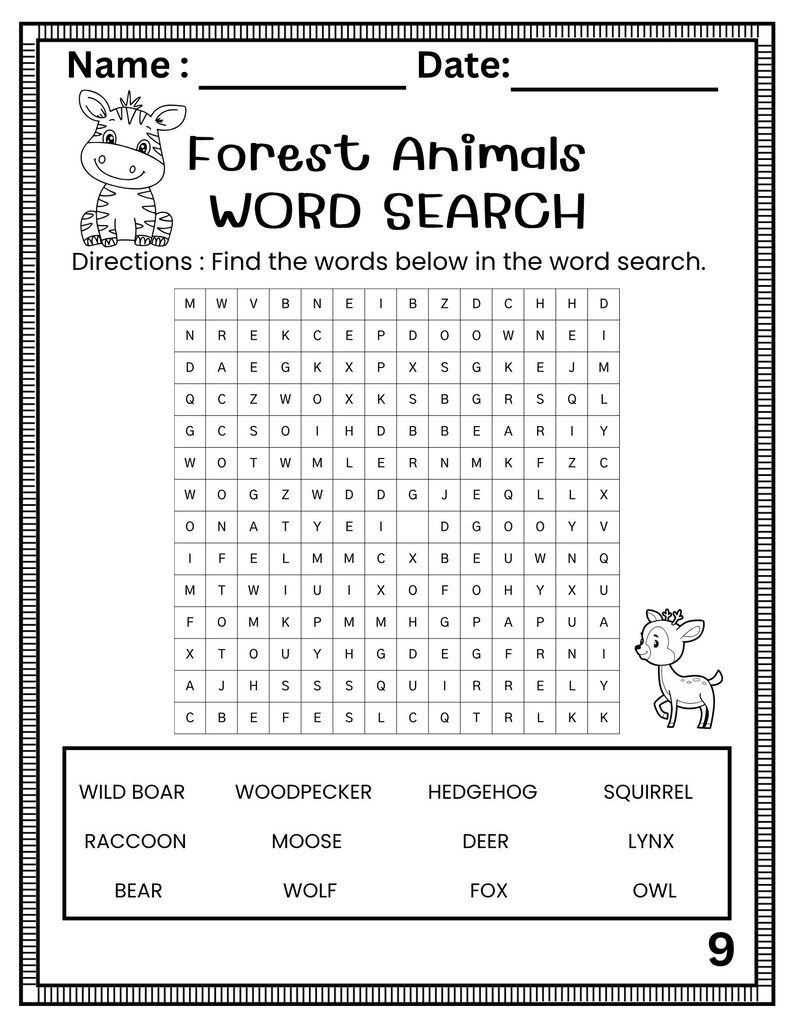 Animal Word Search Worksheets Fun Vocabulary Activity for Kids - Etsy