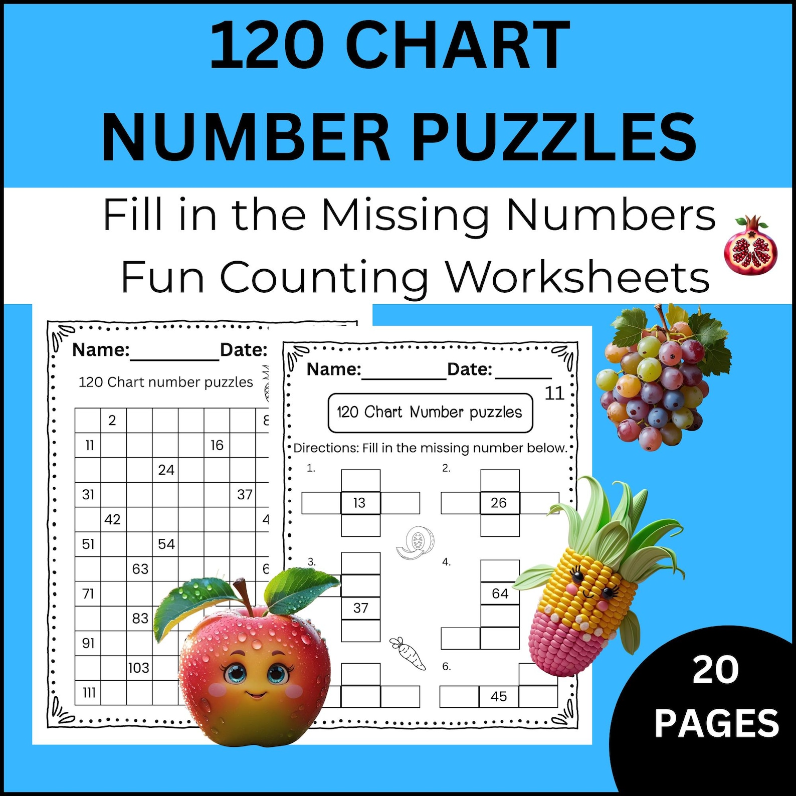 120 Chart Missing Numbers Worksheets|fruit-themed Hundreds Chart ...