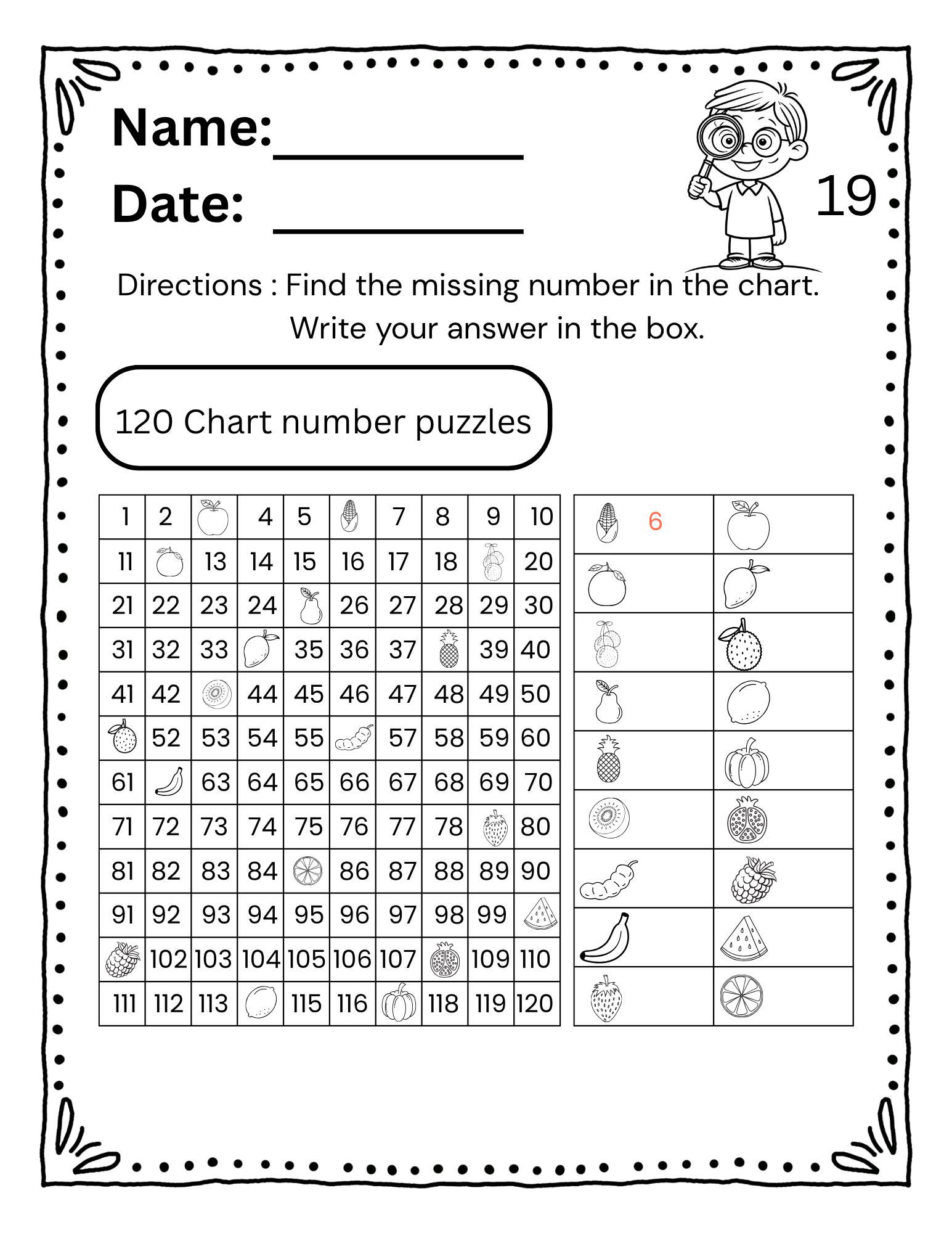 120 Chart Missing Numbers Worksheets|fruit-themed Hundreds Chart ...