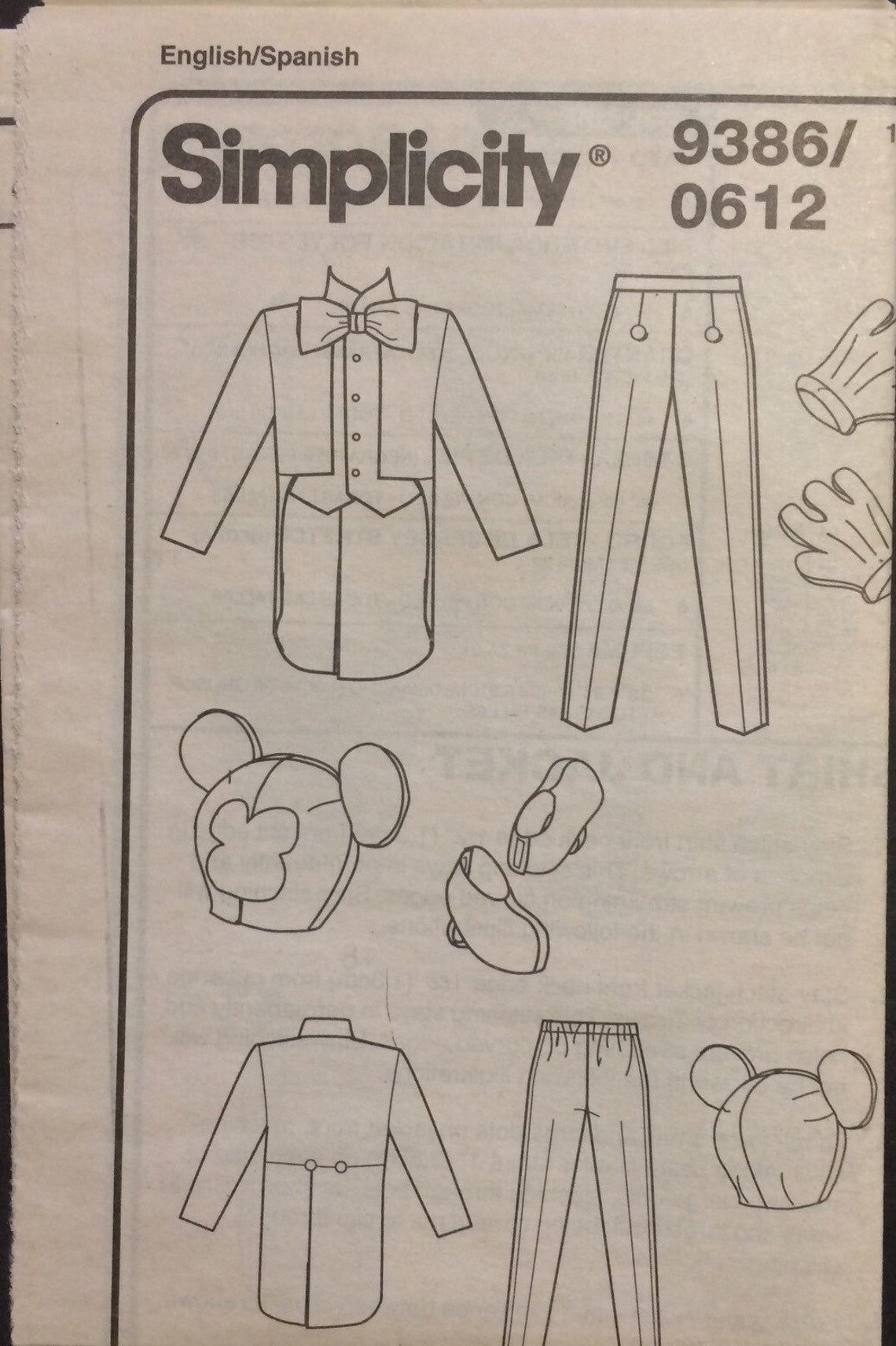 Simplicity 9386 Mens Mickey Mouse Sewing Pattern Multi Size XS-XL Chest ...