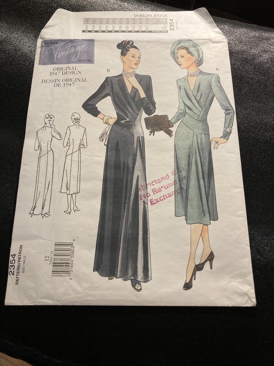 Out of Print GLAM Vogue Vintage Model 2354 sewing Patternreissued 1947 ...