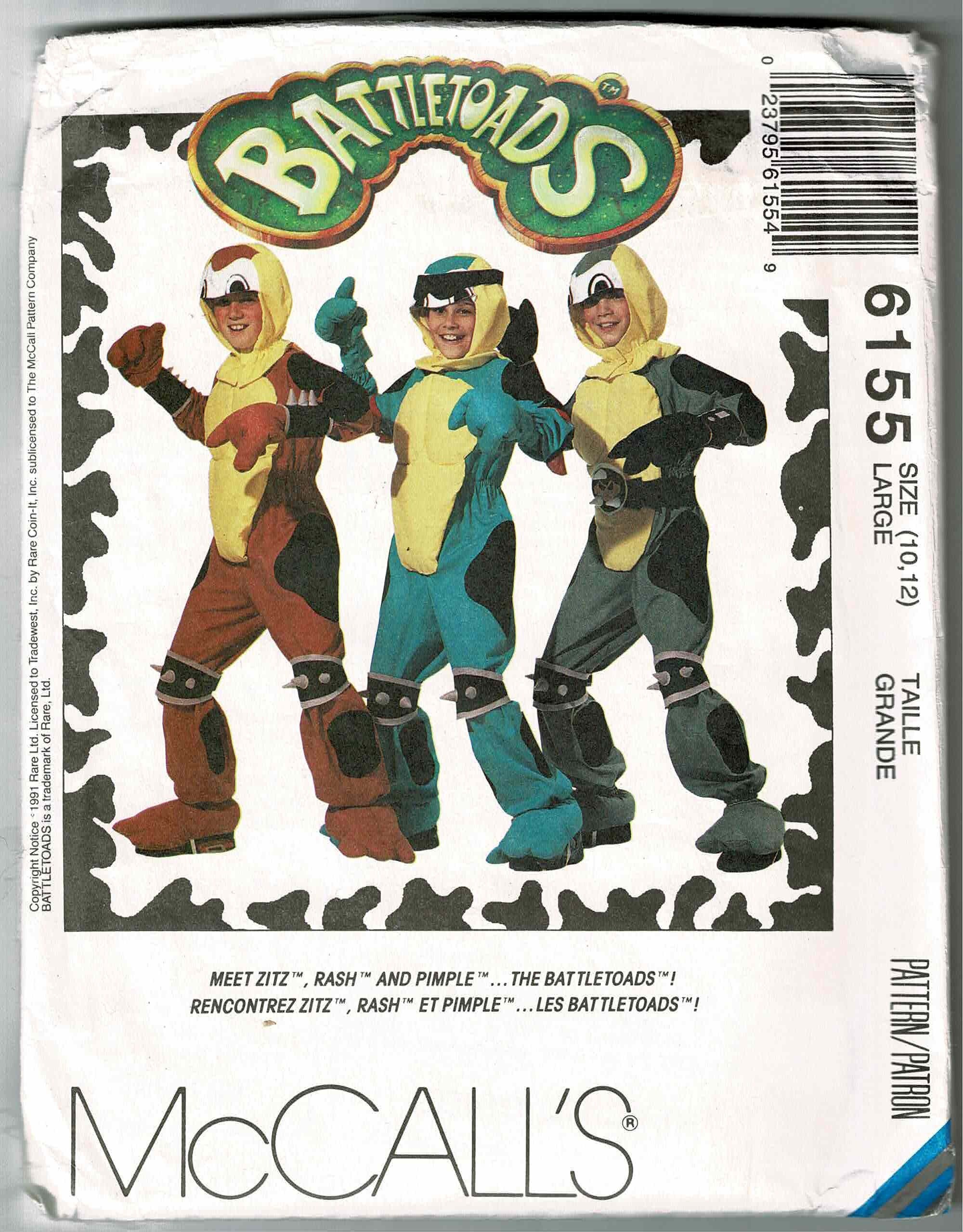 OOP Mccall's 6155 Battletoads Pimple Rash Zitz Costume Sewing Pattern ...