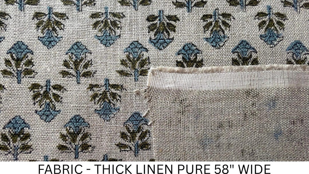 Indian Block Print Thick Linen Fabric by the Yard – Handmade Floral ...