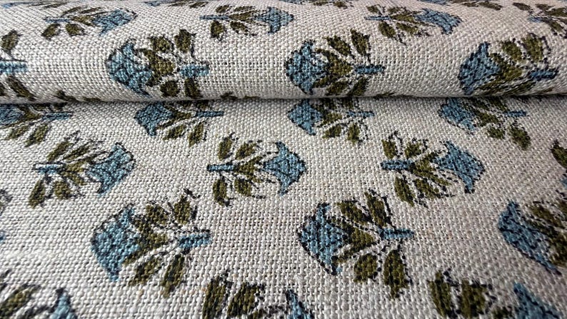 Indian Block Print Thick Linen Fabric by the Yard – Handmade Floral ...