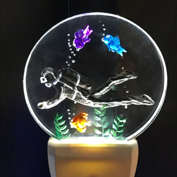 Scuba Diver scene hand carved in 3D LED nightlight engraved | Etsy