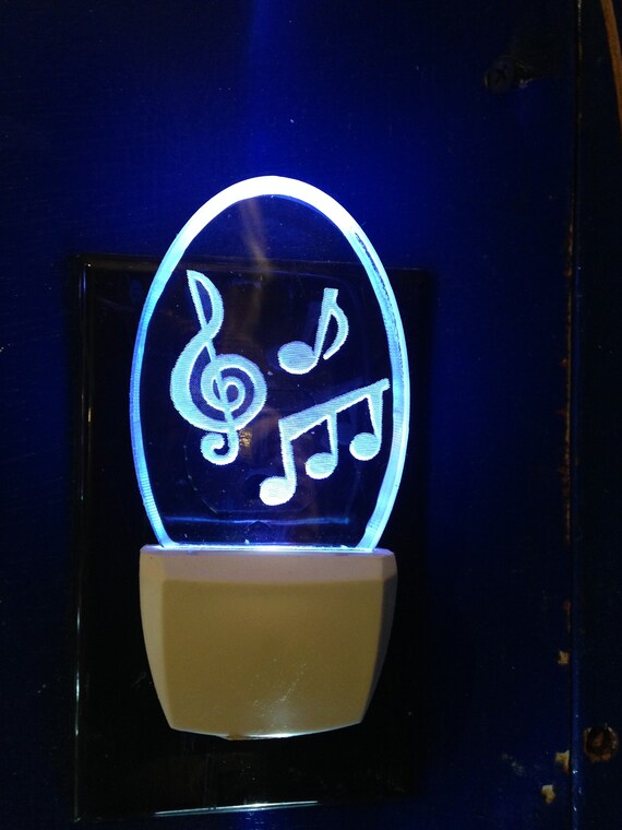Music Notes Etched Into an LED Night Light in White Blue or | Etsy