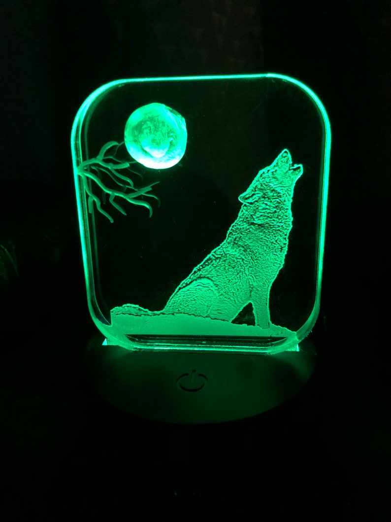 Wolf Howling at Moon Night Light Sitiing Scene 2 and 3D Carved Battery ...