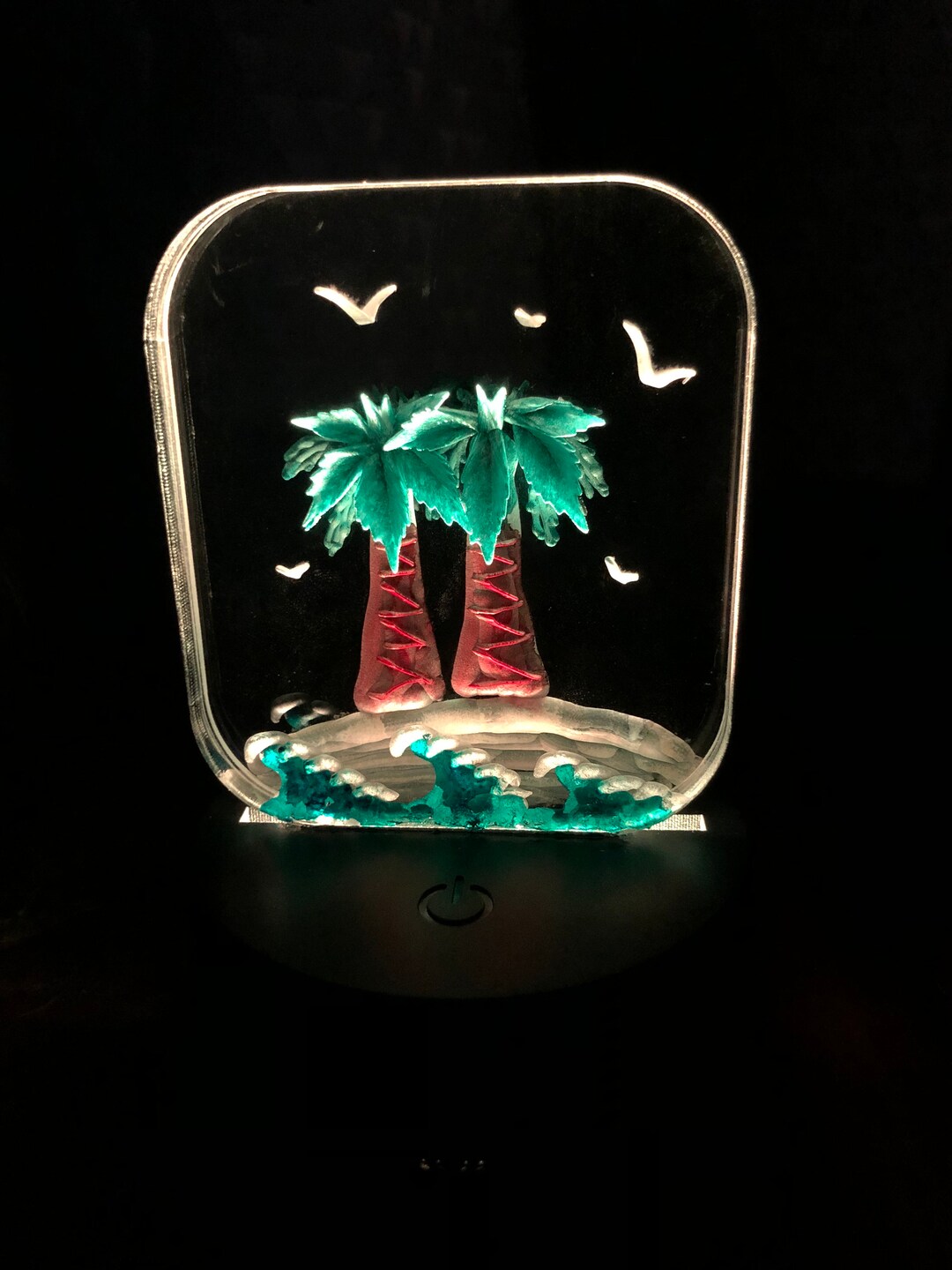 Palm Tree Night Light Scene Hand Carved Battery Operated USB Light ...