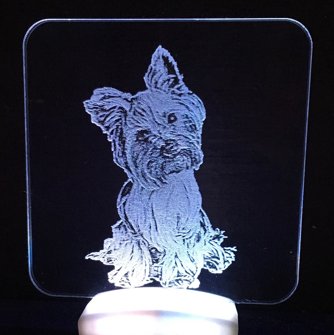 Yorkshire Terrier Dog Nightlight Etched in Clear Glass Like Acrylic 8 ...